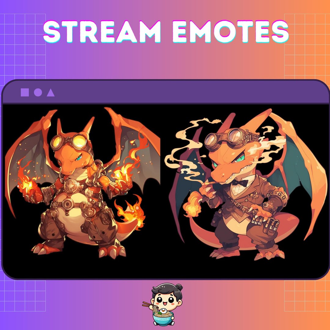 Steampunk Charizard Twitch Emotes | Unique Mechanical Pokémon Emotes ...