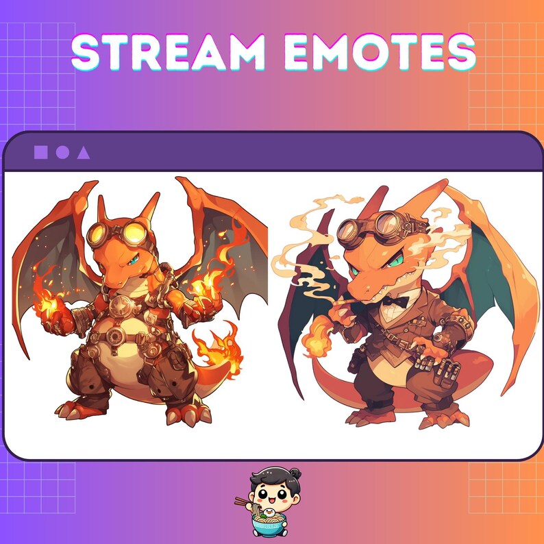 Steampunk Charizard Twitch Emotes | Unique Mechanical Pokémon Emotes ...