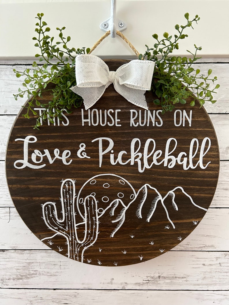 Front Door Sign, Round Door Hanger, Pickleball Sign, Funny Pickleball ...