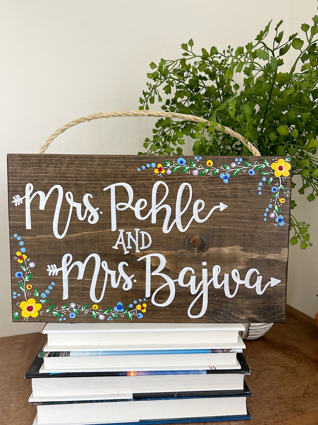 Teaching Partners Name Classroom Sign, Dorm Room Door Hanger, Wood ...