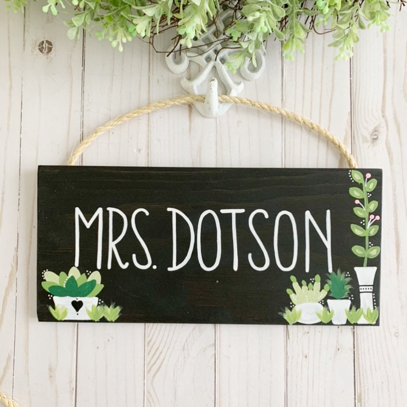 Teacher Sign Cactus Succulents Personalized Name Gift | Etsy