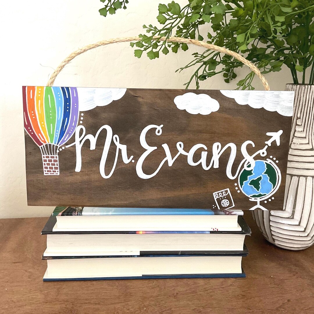 Teacher Sign Travel Theme, Custom Teacher Sign With Globe, Airplane ...