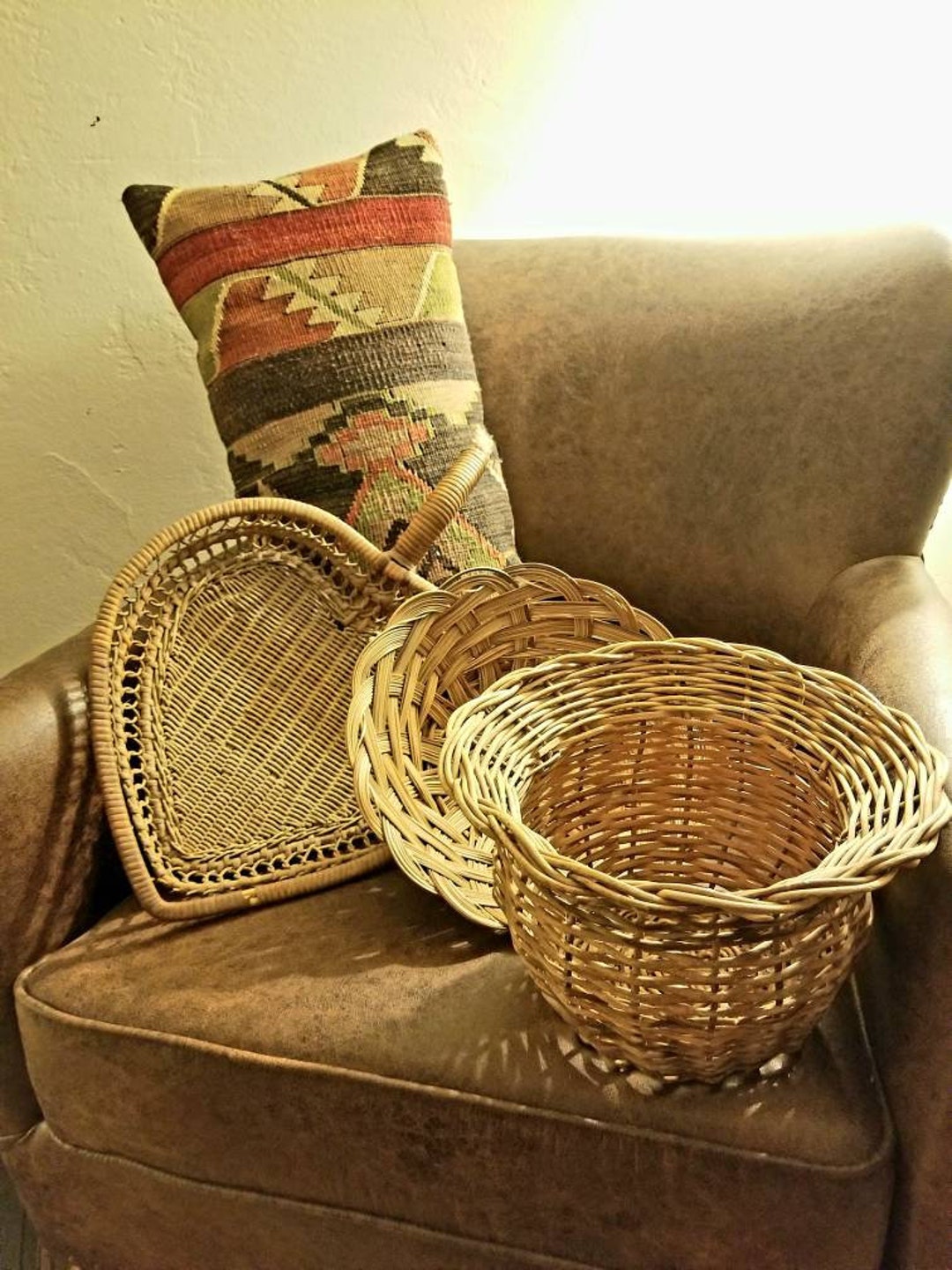 Vivintage Hanging Baskets / Vintage Decorative Baskets / Wicker Basket ...