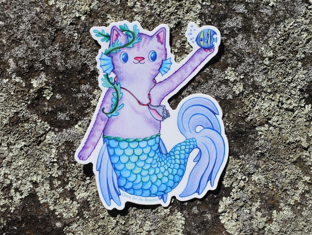 Mercat Kitty Mermaid Vinyl Sticker Purple Ocean Cat Purrmaid - Etsy