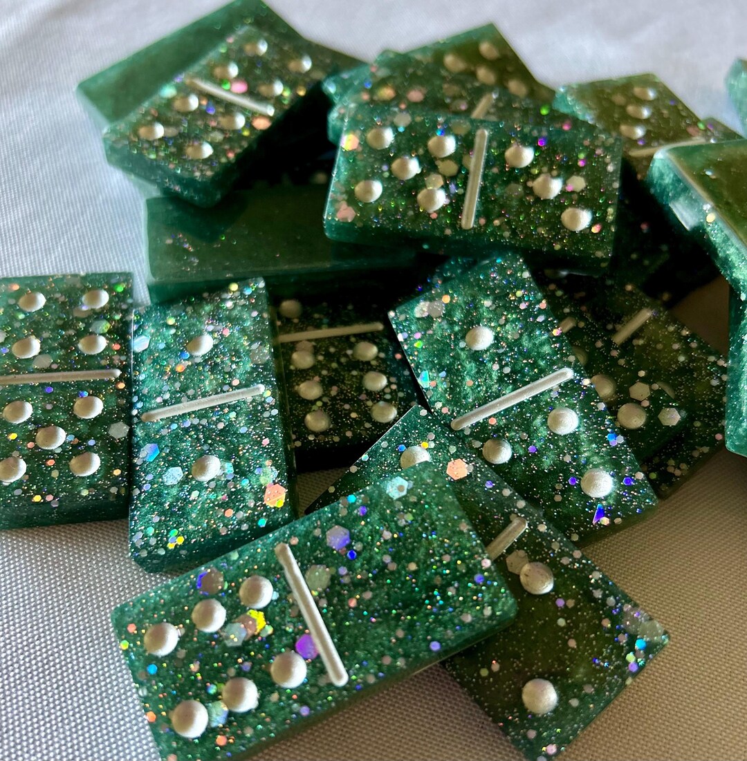 Handmade Resin Domino Set - Green Glitter - Etsy