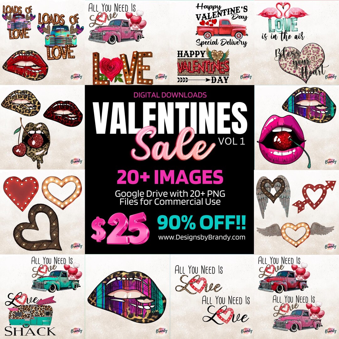Valentines Digital Download PNG Files Google Drive Vol 1 Bundle 20 Plus ...