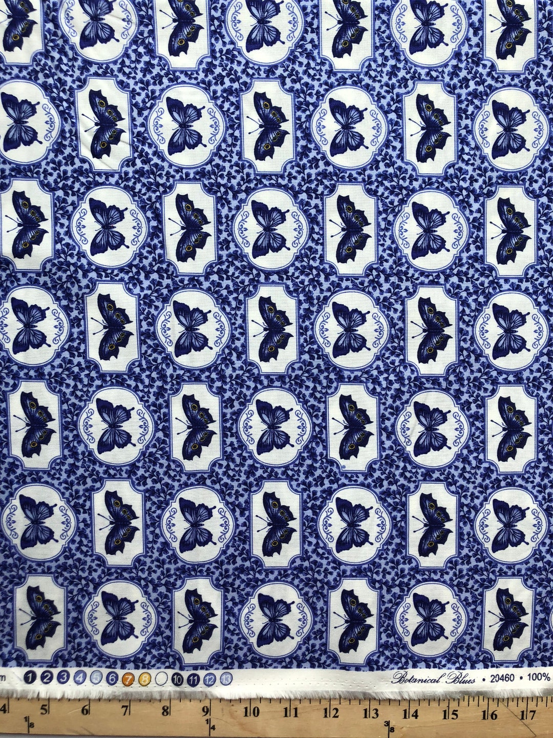 Botanical Blues Fabric - Blue Butterflies Fabric - Cotton Fabric ...