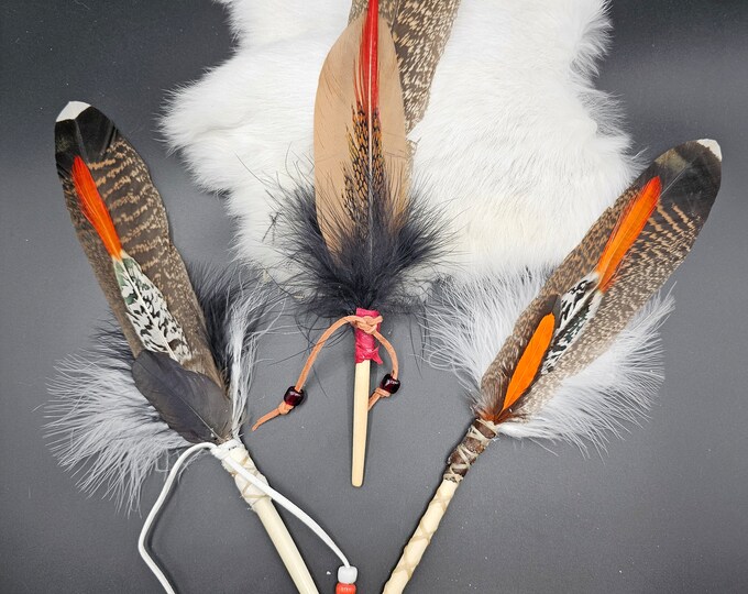 Authentic Native American Ceremonial Smudge Fans With Bone Bead Handles ...