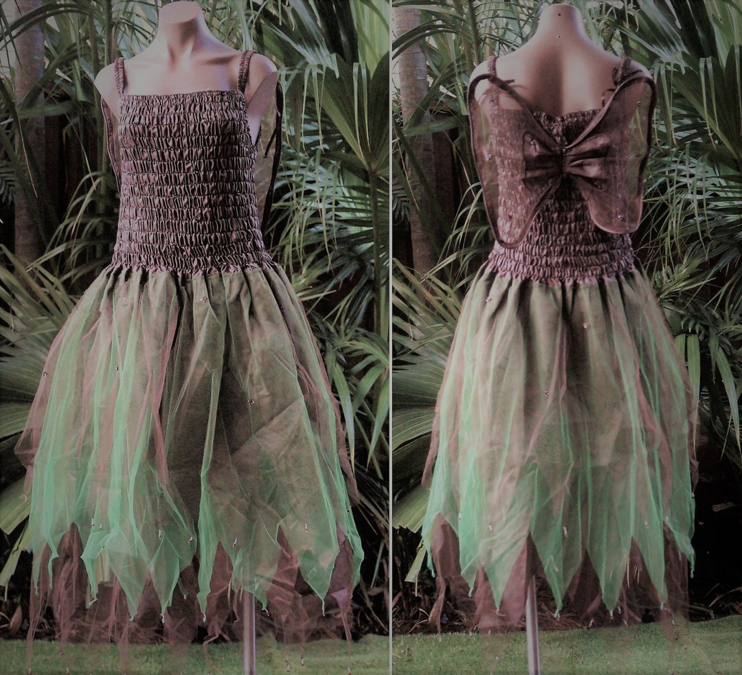 PLUS SIZE Fairy Dress Party Costume With Wings - Brown & Forest Green ...