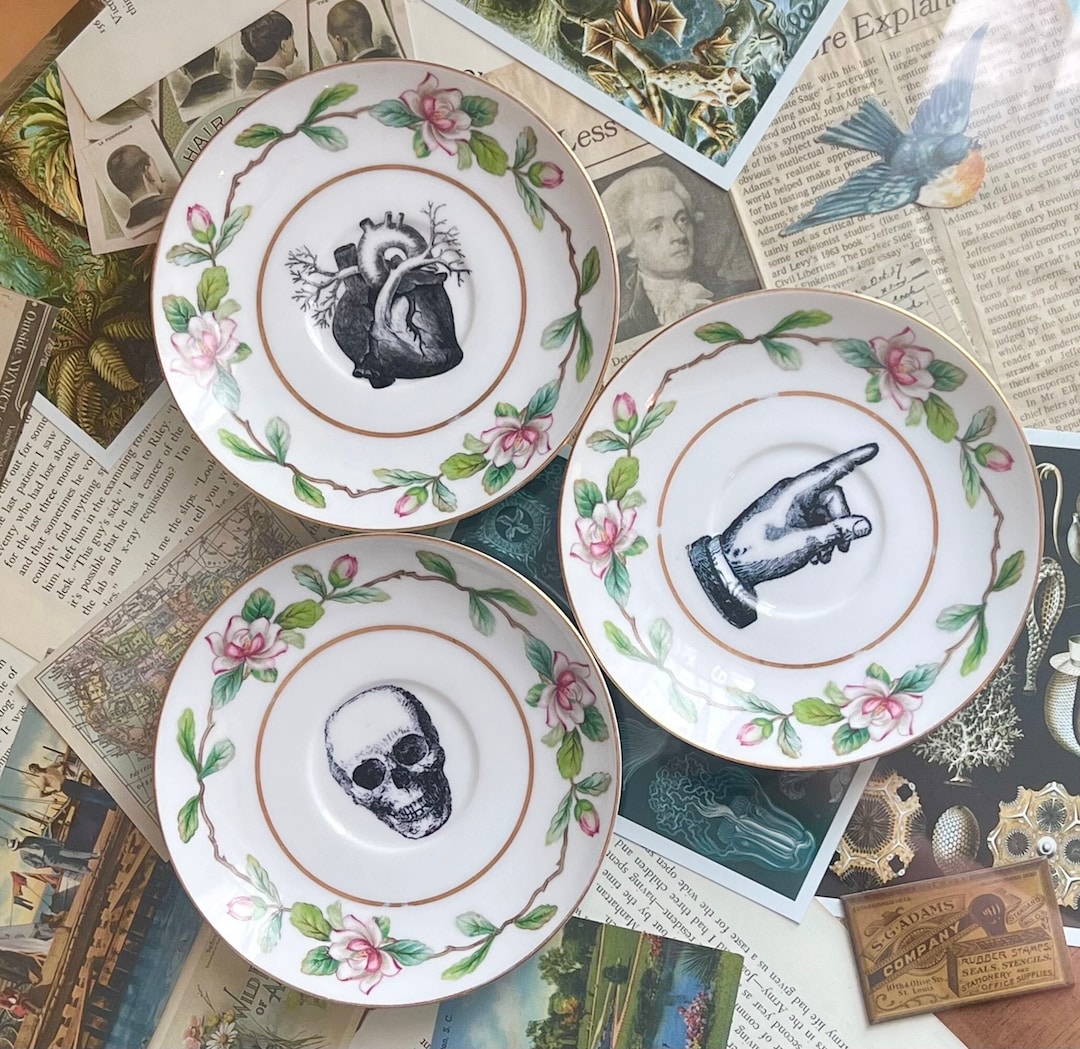 Vintage Creepy Victorian Plates, Altered Art, Bone China, Skull Plate ...