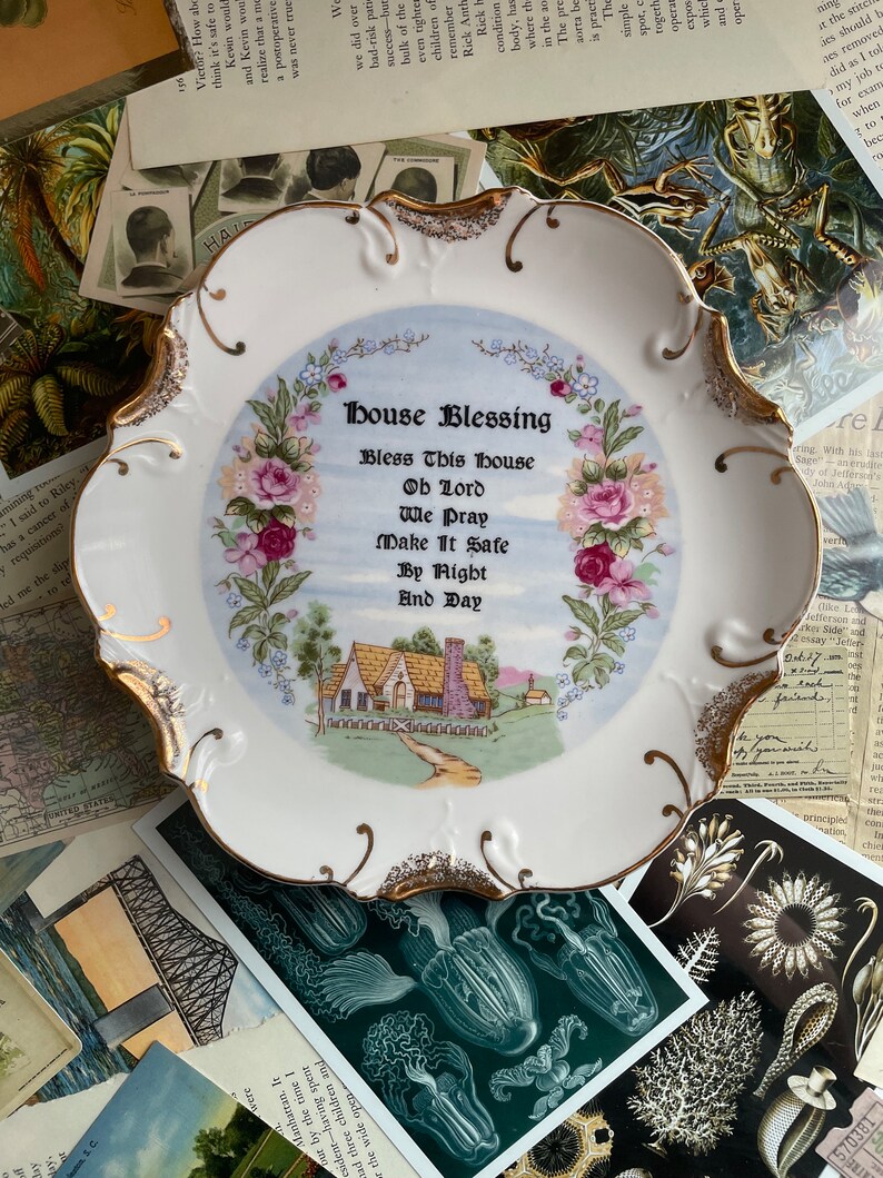 Mid-century Vintage House Blessing Prayer Decorative 18k Gold Trim Hand ...