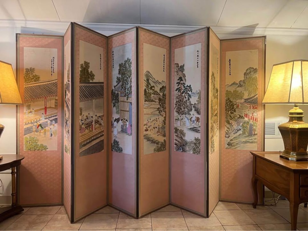 Antique Korean Hand Embroidered Silk 8 Panel Room Divider - Etsy