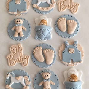 Baby Boy Fondant Cupcake Toppers/teddy Bear Baby Shower Topper/edible ...