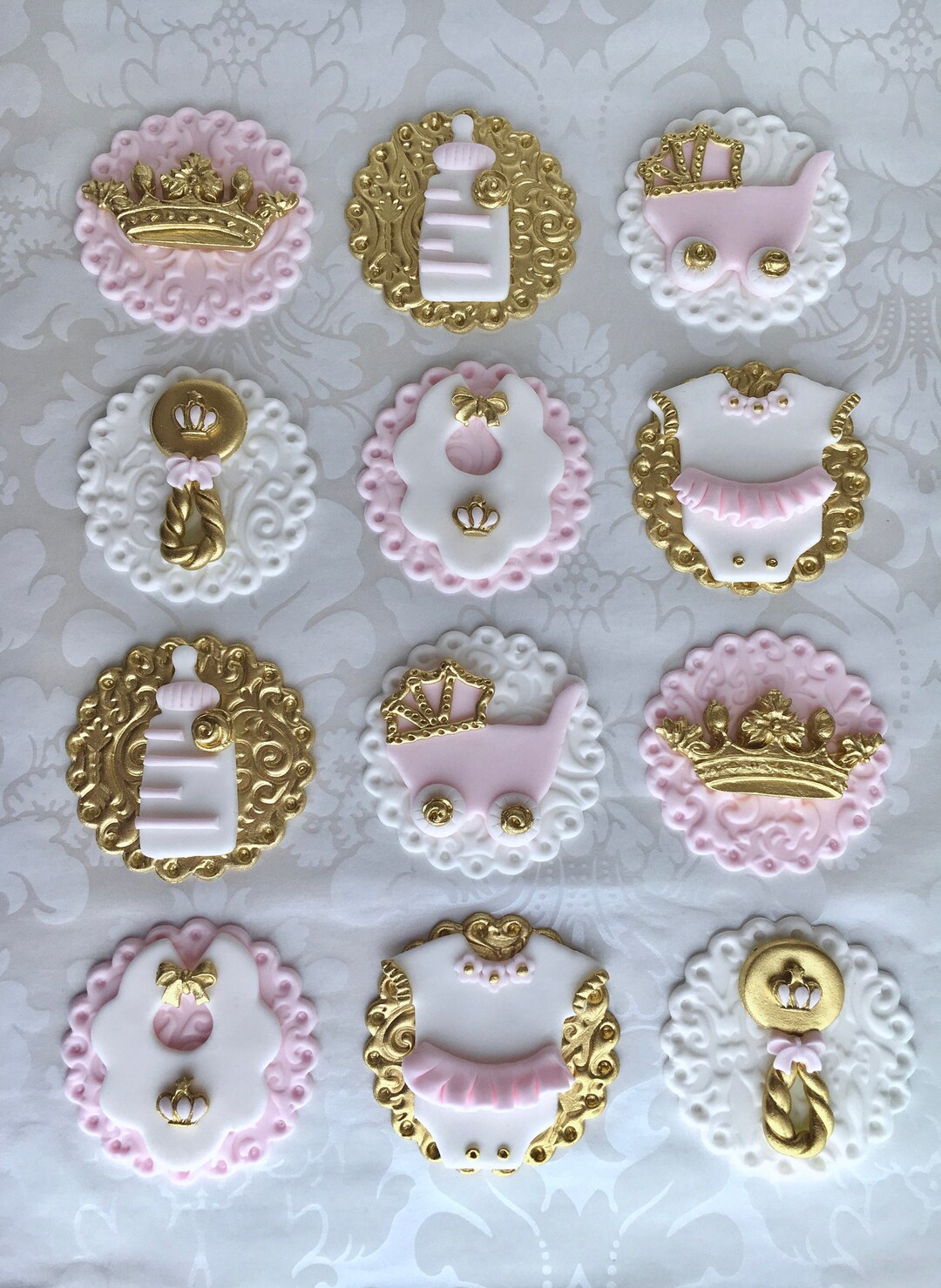 Princess Fondant Cupcake Toppers. Edible Baby Shower Toppers. Pink and ...