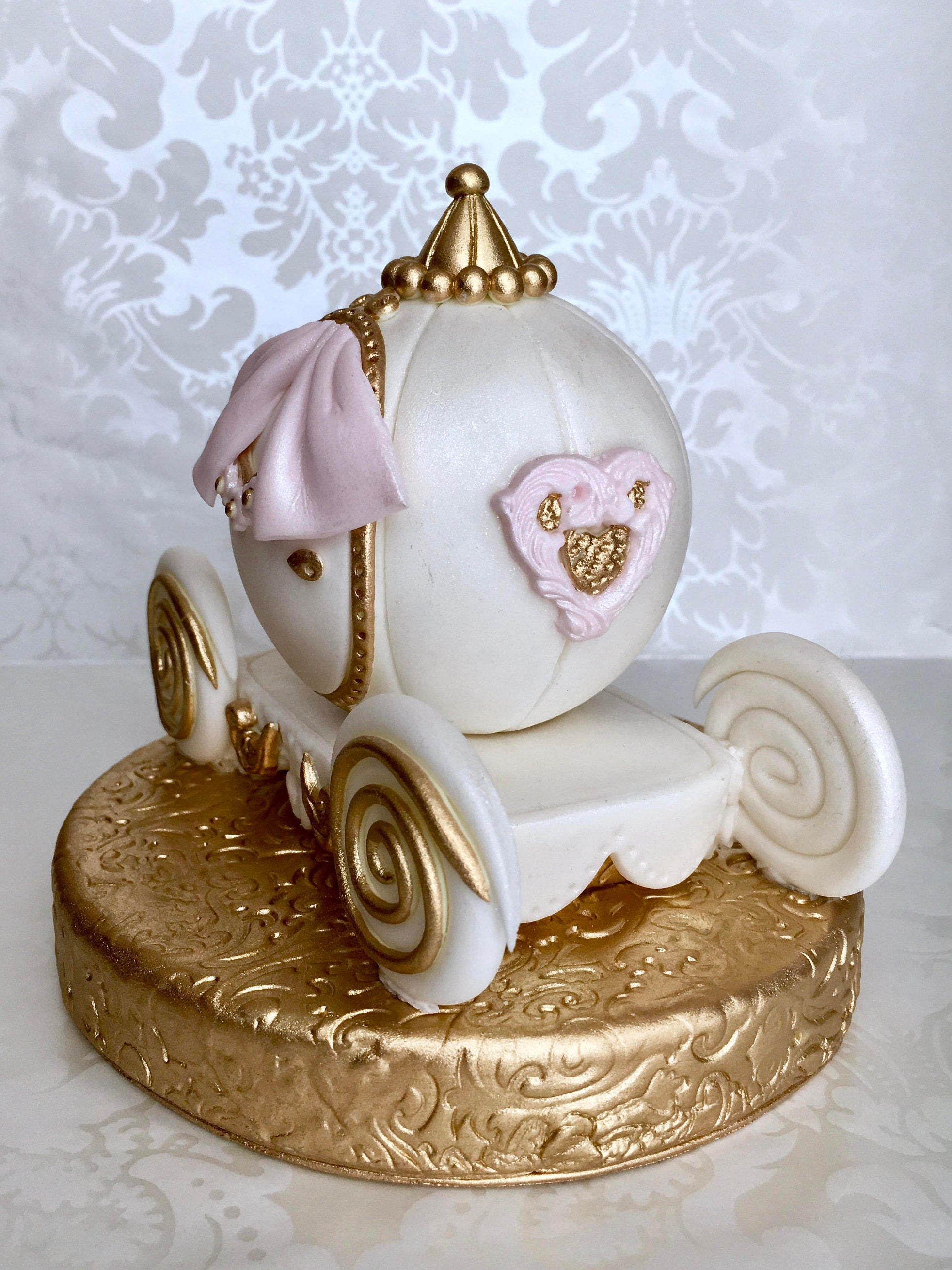 Cinderella Carriage Fondant Cake Topper. Pink and Gold Cinderella ...