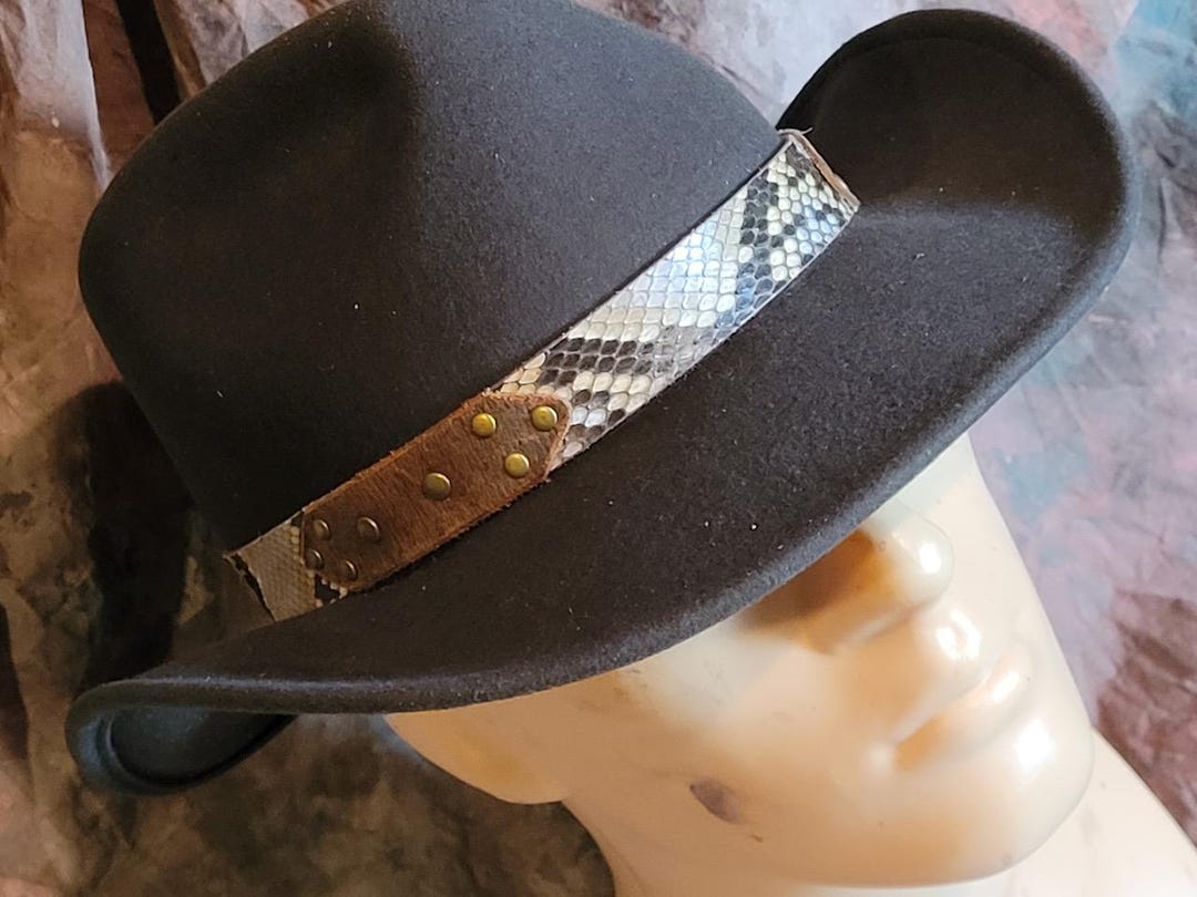 Python Snakeskin and Crazy Horse Buffalo Leather Hatband. Cowboy Hat ...