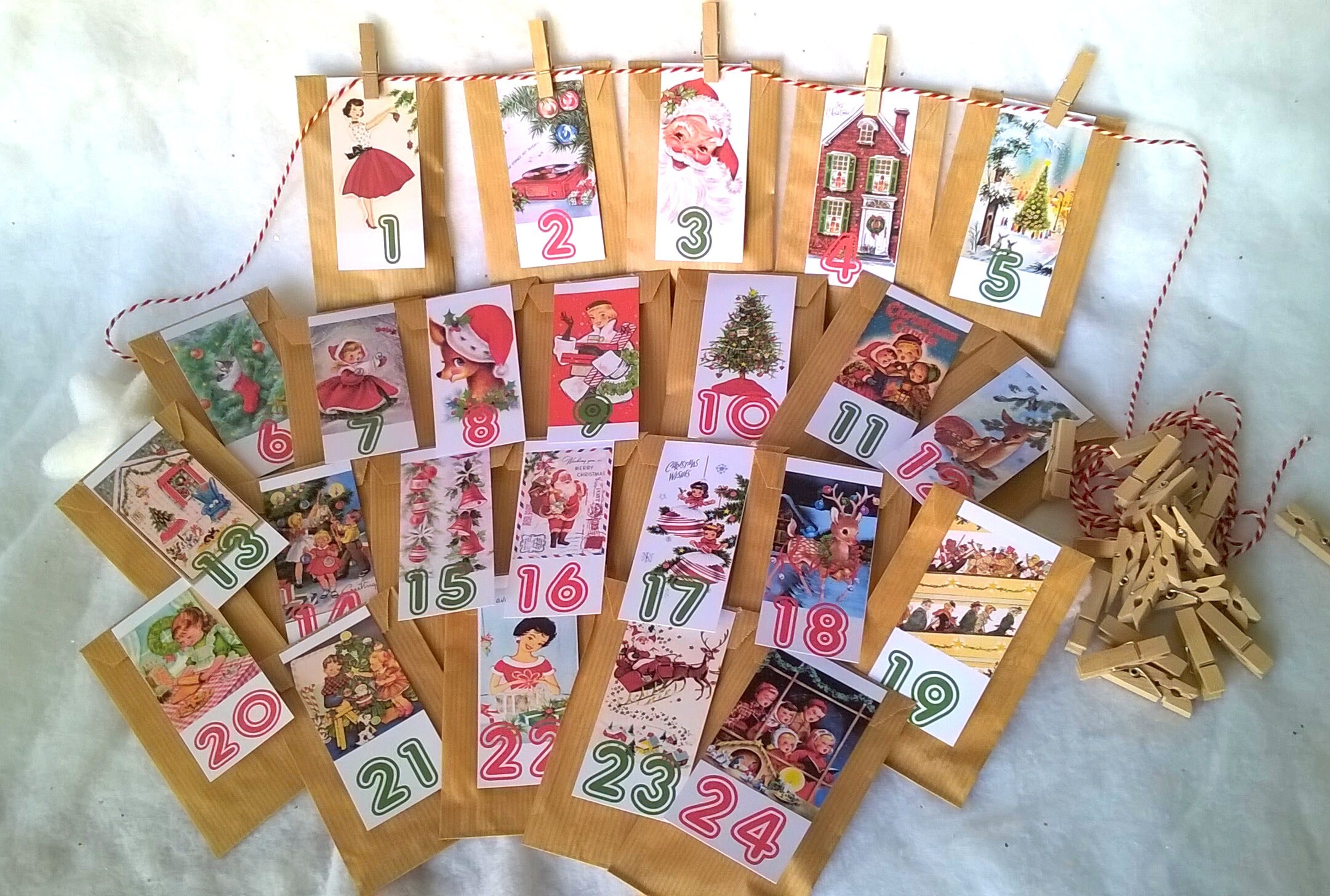 Vintage Advent Calendar Kraft Bags Tongs String Trim - Etsy