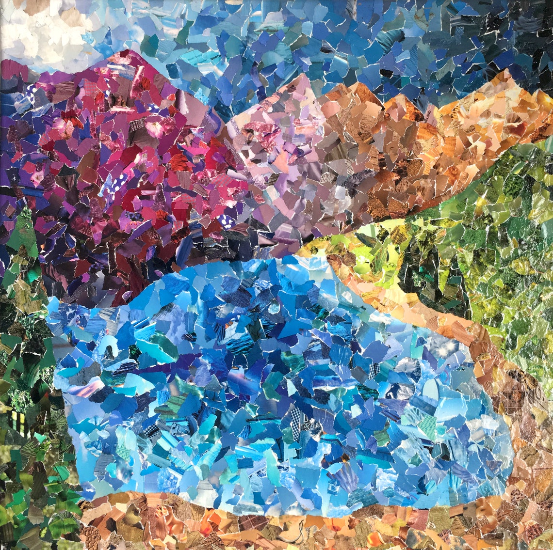 Mosaic Style Mountain Scenery Collage Wall Art - Etsy