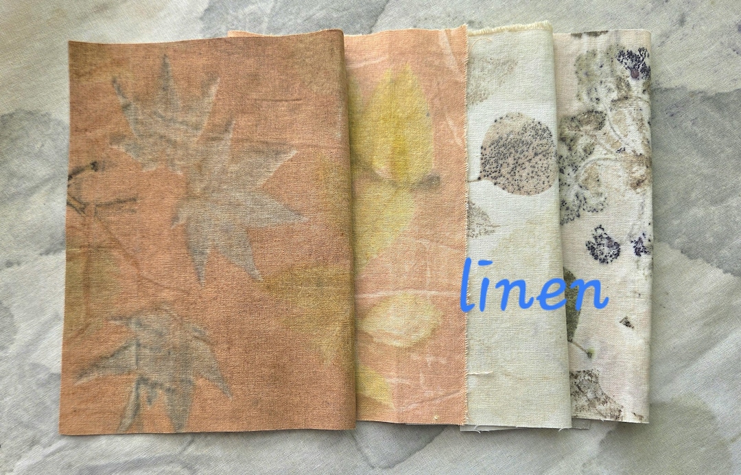 Eco Printed Linen Fabric Bundle: Naturally Dyed Squares for Slow ...