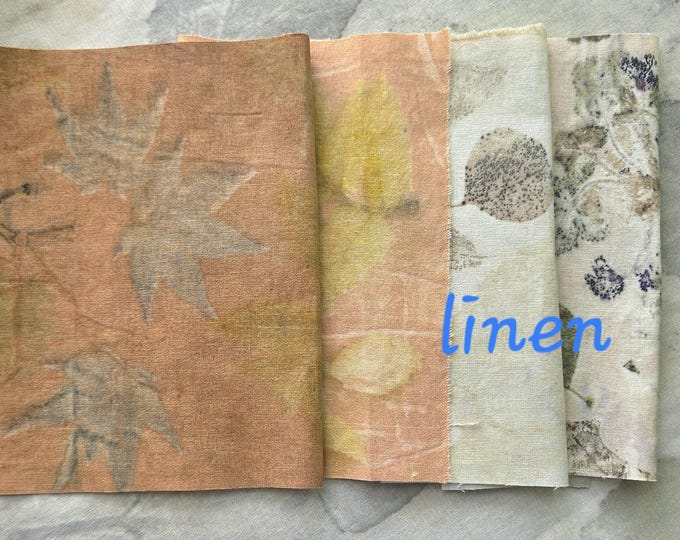 Hand Dyed Linen Fabric With Eco Print for Slow Stitch, Bag Making ...