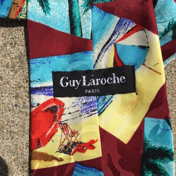 80s Era Guy Laroche Silk Summer Vacation Tie Mens Sil… - Gem