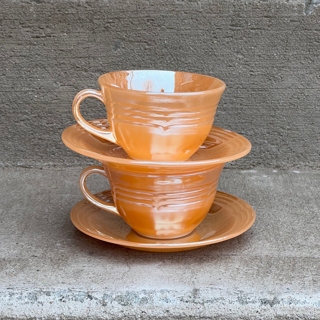 Vintage Pyrex Fire King Peach Lustreware Tea Cup and Saucer Set of 2 ...