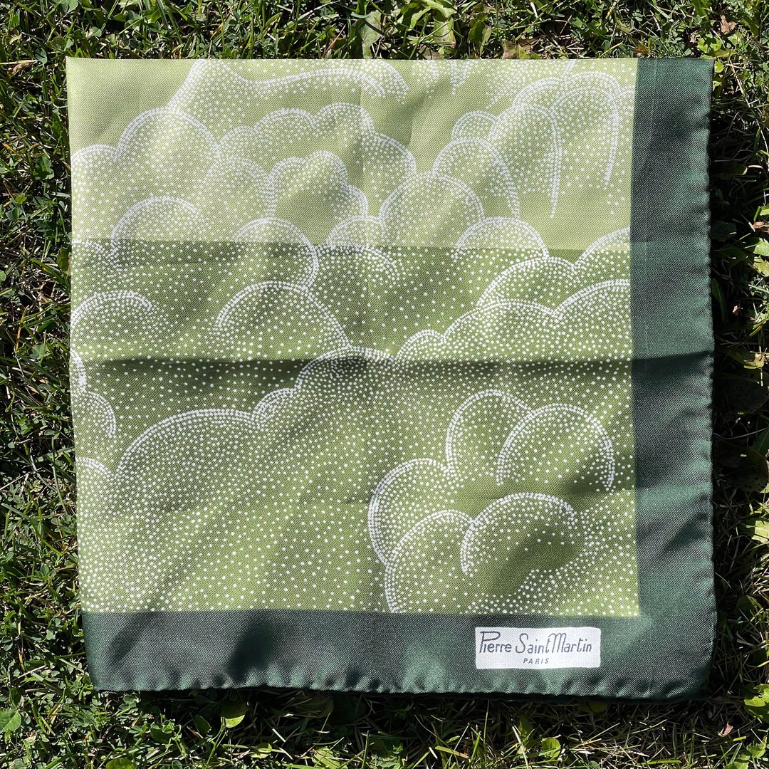 Vintage Pierre Saint Martin Green Square Head Scarf / Womens Hair Scarf ...