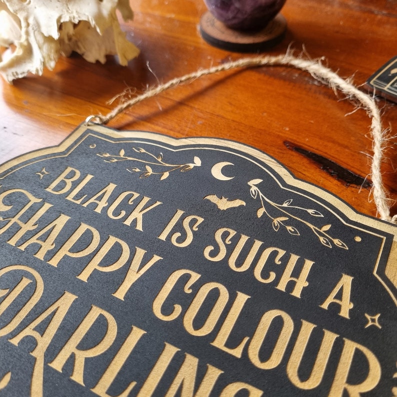 Black is Such A Happy Colour Sign // Morticia Addams Decorative Sign - Etsy