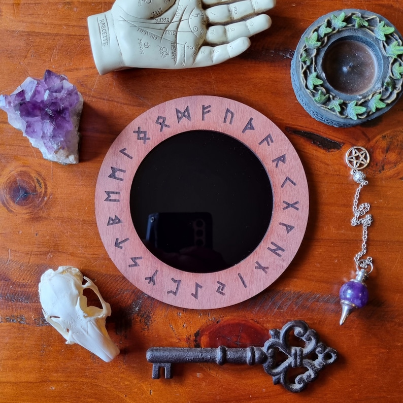 Small Norse Runes Mirror // Scrying Mirror // Magickal - Etsy