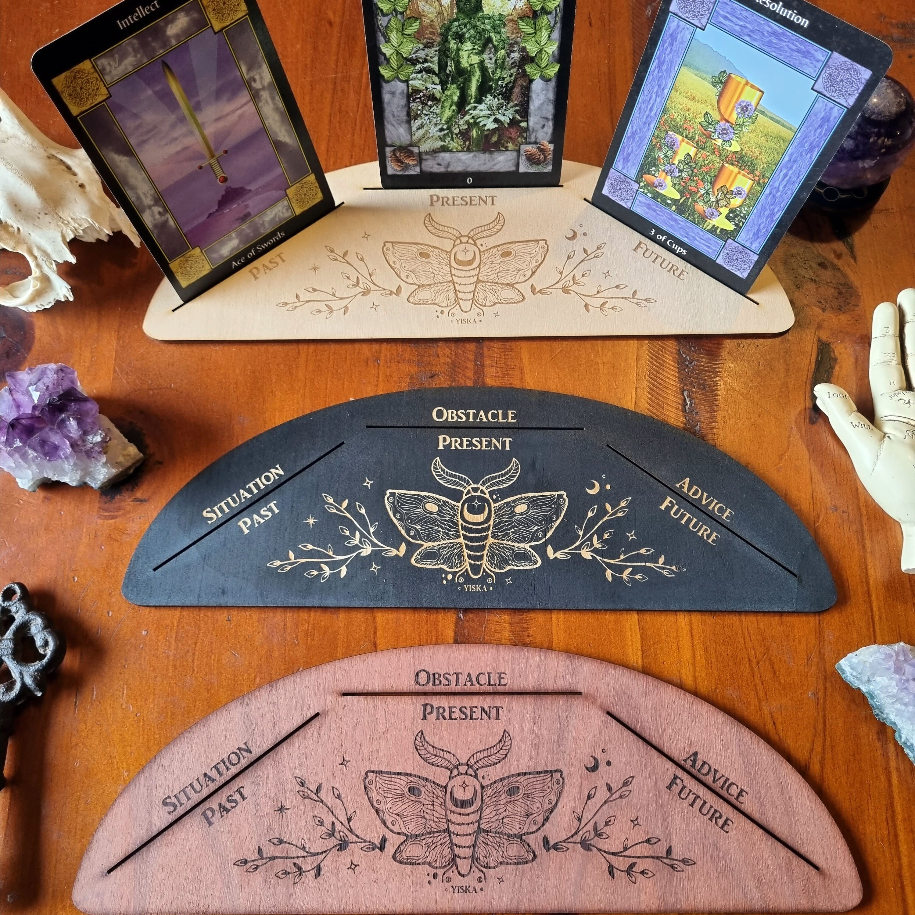 Three Card Moth Tarot Stand // Tarot Oracle Affirmation Card - Etsy