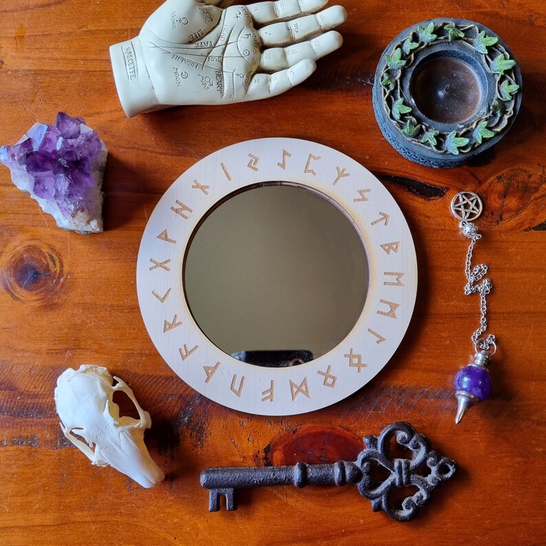 Small Norse Runes Mirror // Scrying Mirror // Magickal - Etsy