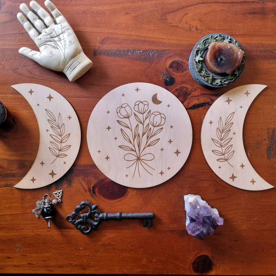 Moon Phase Floral Wall Decor // Three Piece Decorative Witchy Magickal ...
