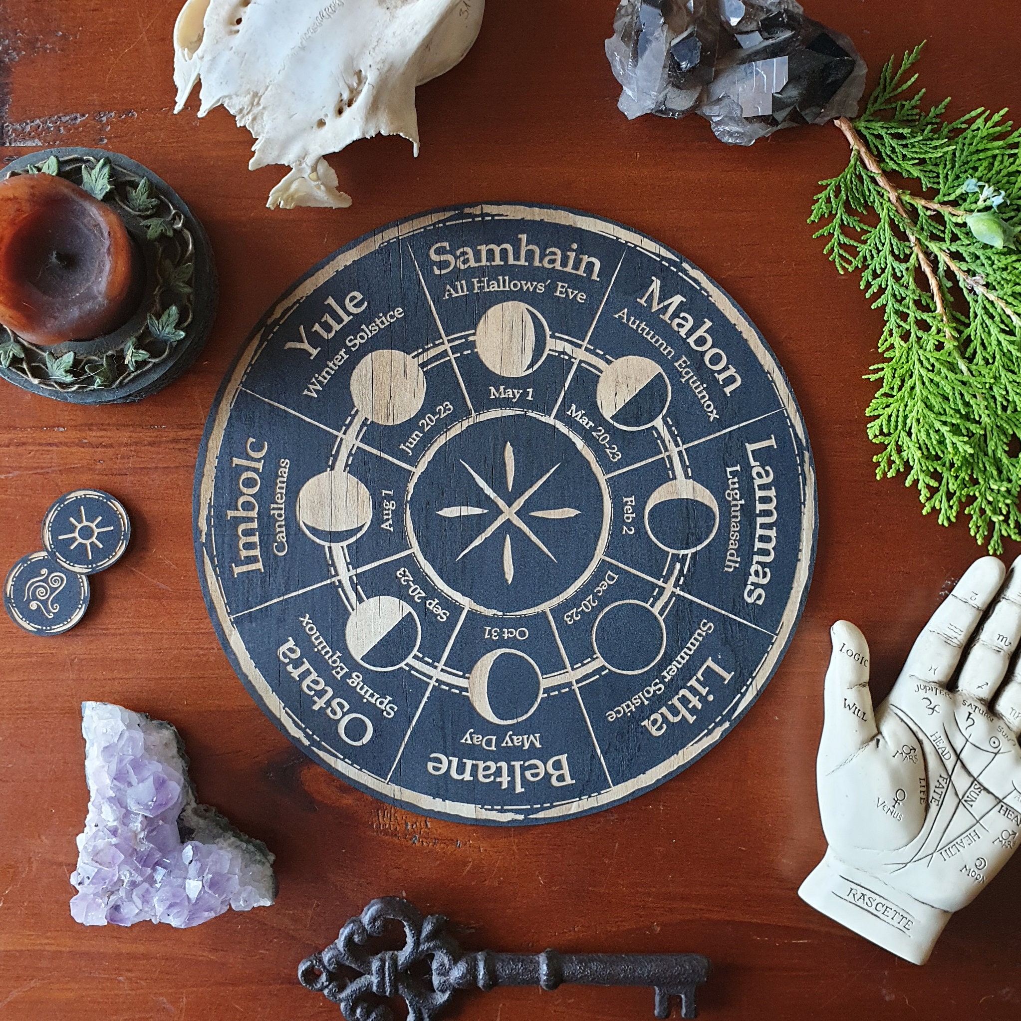 Moon Phase Wheel of the Year // Pagan Witch Calendar Board // | Etsy