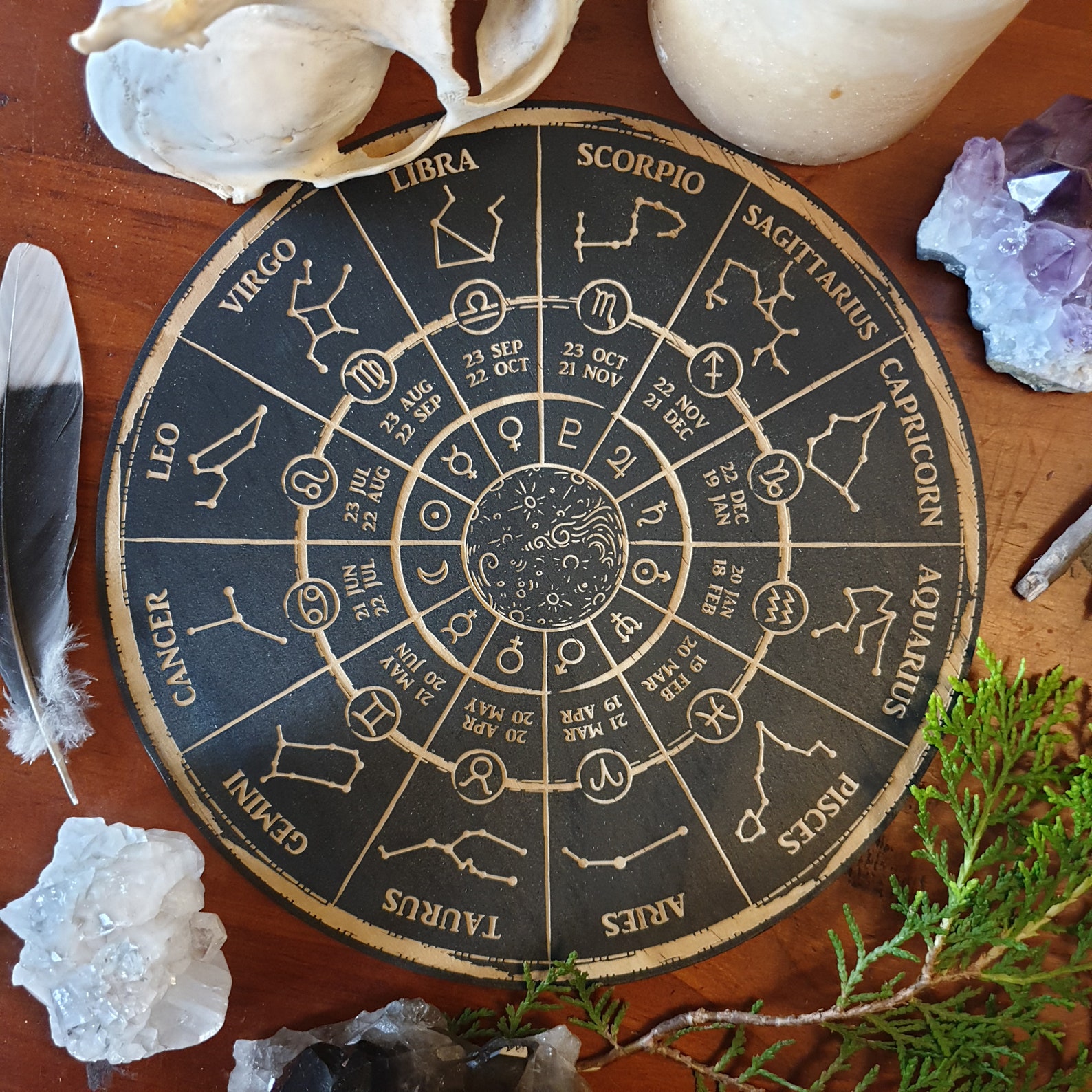 Zodiac Wheel Board // Astrology Guide // Magickal Decor - Etsy