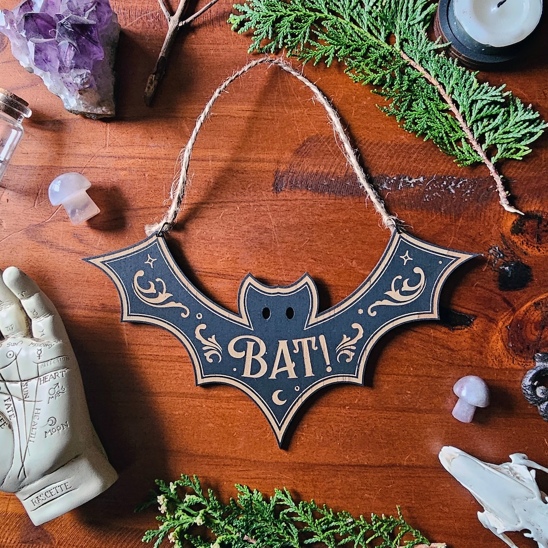 Bat Sign Wall Hanging // Vampire Bat Magickal Decor Sign - Etsy