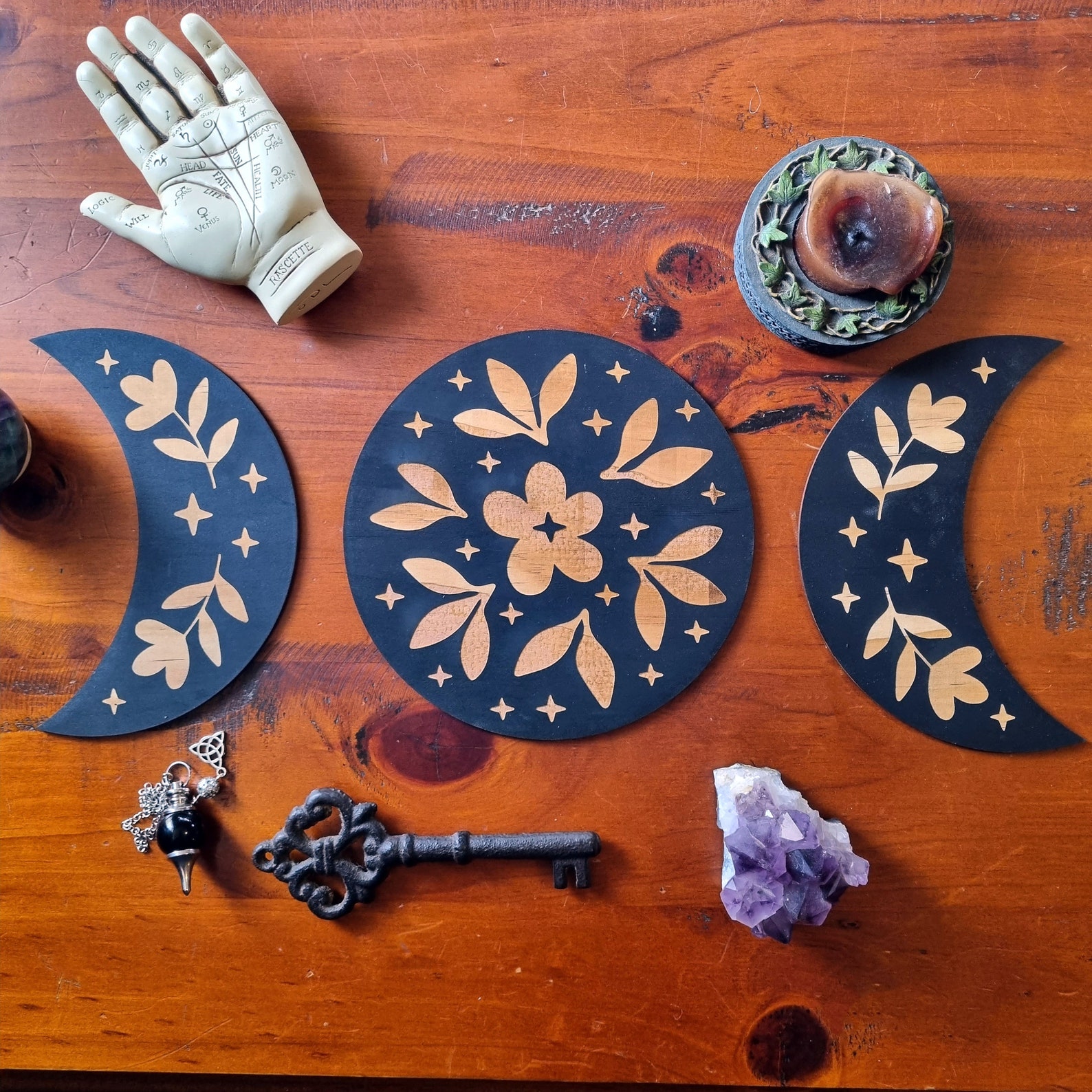 Moon Phase Floral Wall Decor // Three Piece Decorative Witchy - Etsy