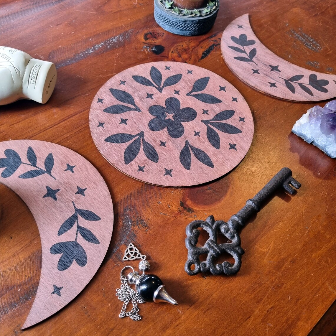 Moon Phase Floral Wall Decor // Three Piece Decorative Witchy - Etsy