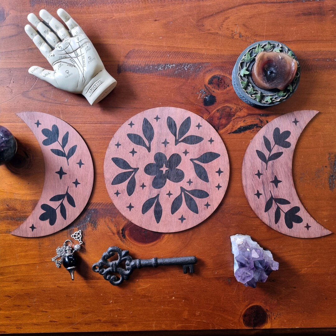 Moon Phase Floral Wall Decor // Three Piece Decorative Witchy Magickal ...