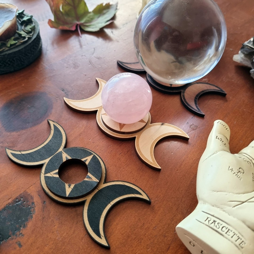 Crystal Stand Triple Goddess // Crystal Sphere Display Stand - Etsy