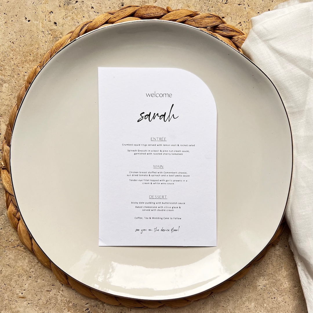 Rounded Corner Printed Menu, Table Decor, Placecards, Wedding ...