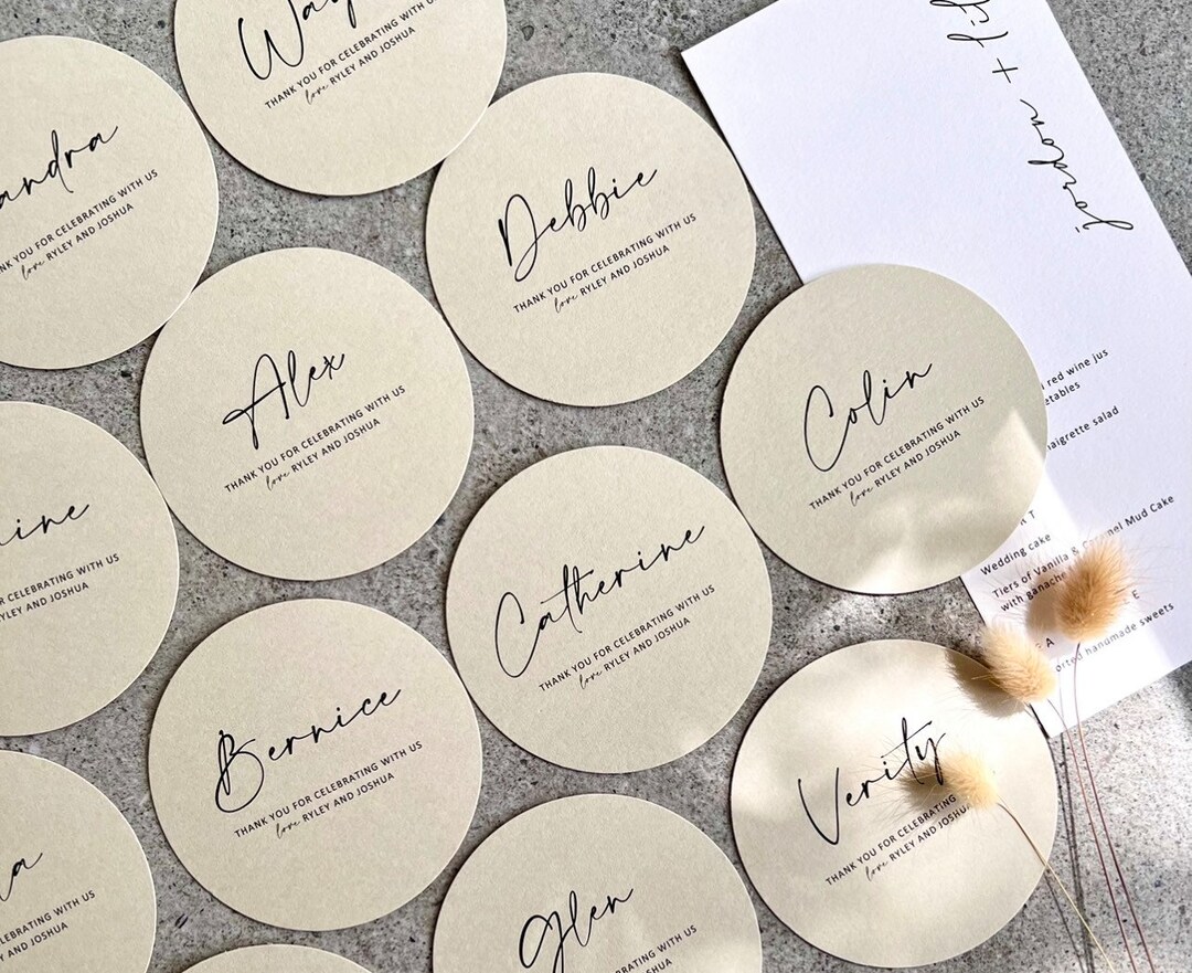 Sage Green Round Placecards, Guest Names, Day of Stationery, Weddings ...
