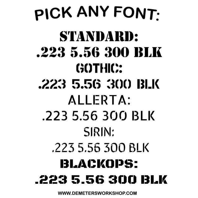 Ammo Caliber Stencil - 5.56 - Pick Size & Font - Reloading Rifle Ammo ...