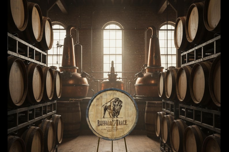 Buffalo Trace Bourbon Whiskey Barrel Head/lid With Metal Ring and Stave ...