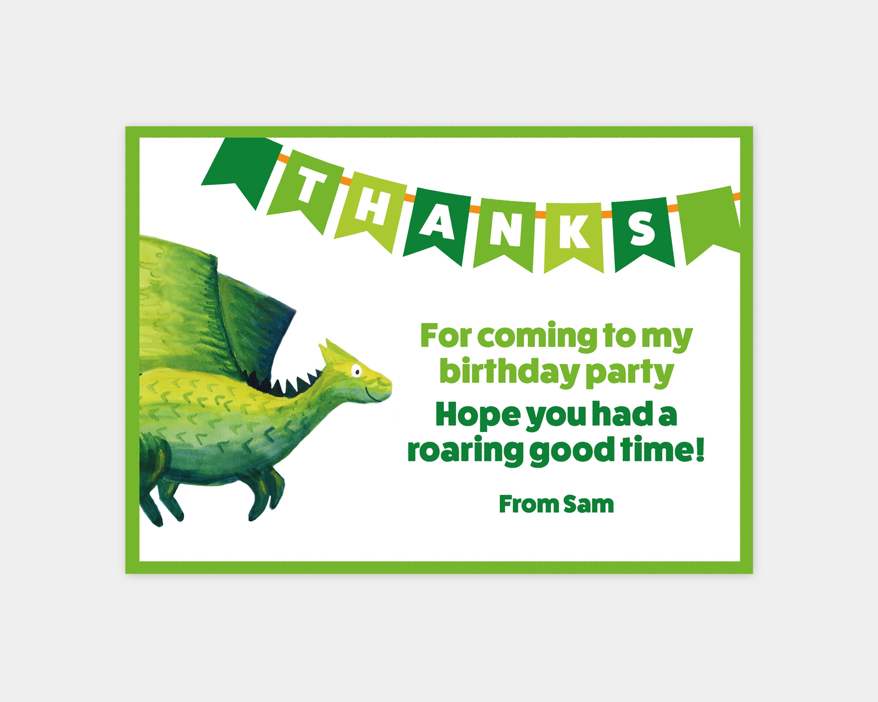 Dragon Thank You Card, Printable Party Thank You Card for Childrens ...