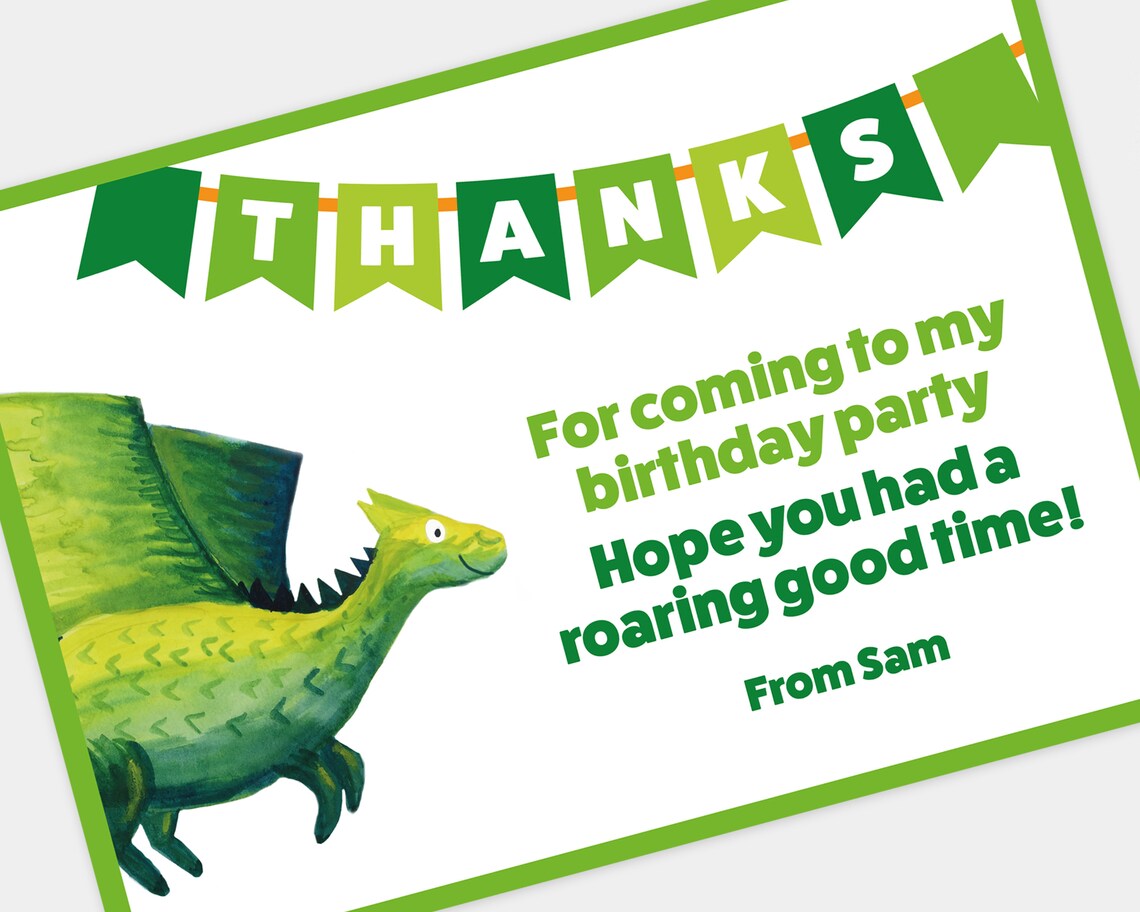 Dragon Thank You Card, Printable Party Thank You Card for Childrens ...