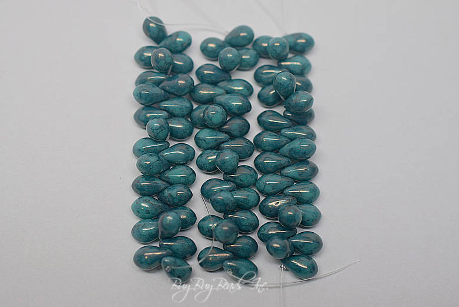 6mmx9mm, Green Turquoise Moon Dust, Tear Drop, Drops Czech Glass Beads ...