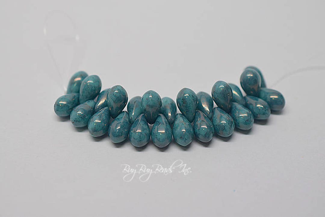 6mmx9mm, Green Turquoise Moon Dust, Tear Drop, Drops Czech Glass Beads ...
