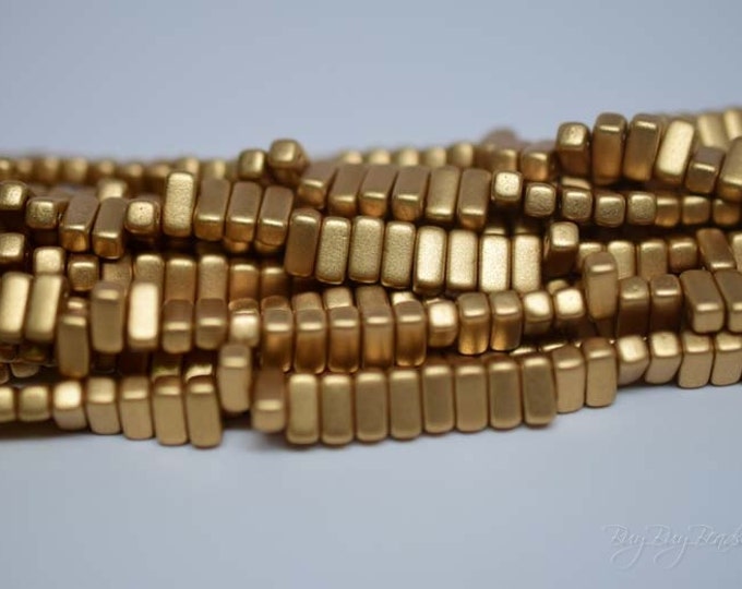 6mmx3mm Brick Beads, Silky Gold, Two Hole Czech Glass Beads, 50 Beads ...