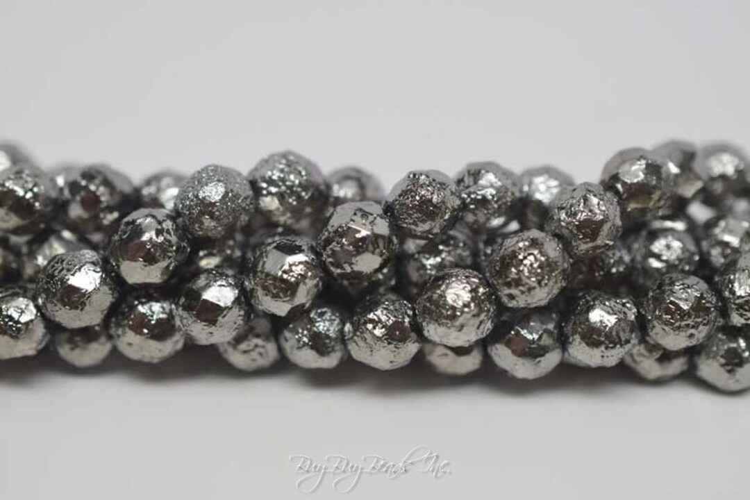 8MM, Full Chrome Ore Etched, Round Faceted, Fire Polished Czech Glass ...