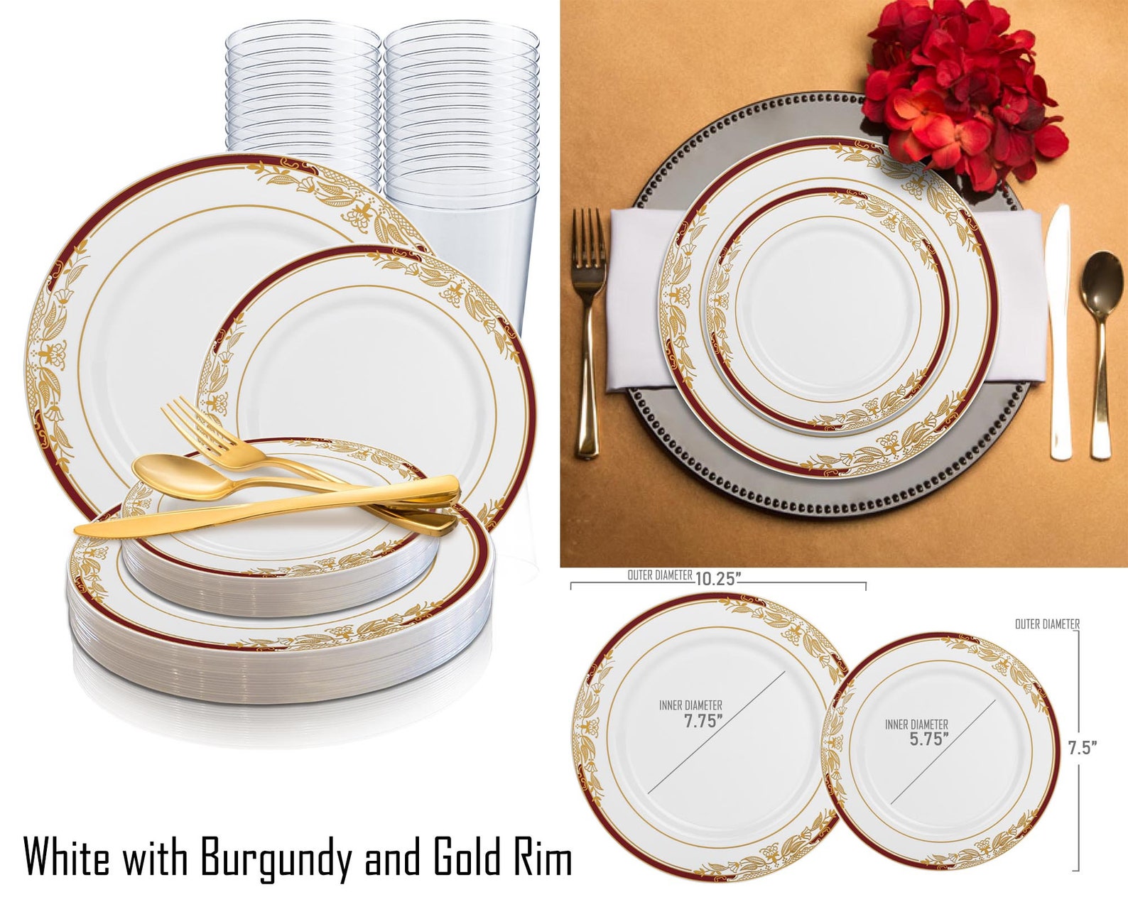 Gold Harmony Dinnerware Party Package, Disposable Plastic Set ...
